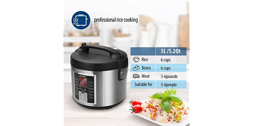 COMFEE' Rice Cooker, Slow Cooker, Steamer, Stewpot, Saute All in One