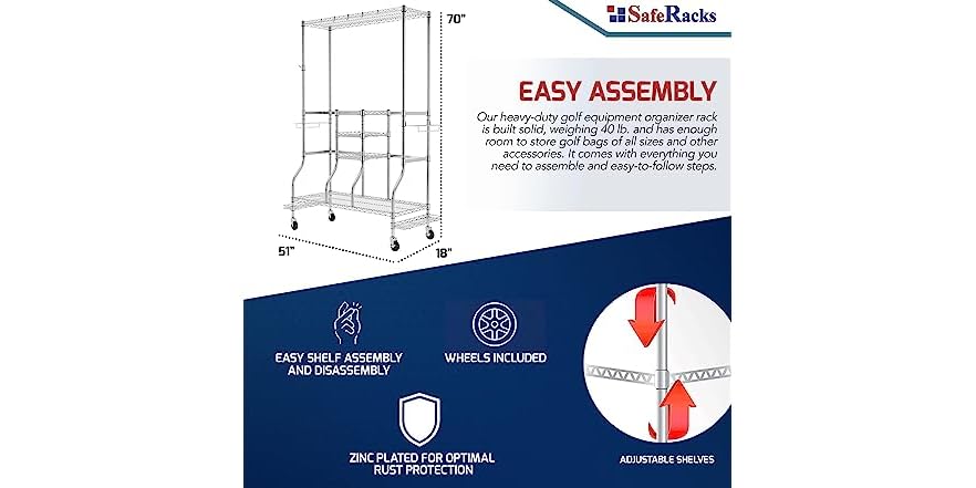 SafeRacks Golf Equipment Organizer Rack Hammertone