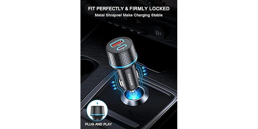 (2 Pack) QGeeM 91W USB-C Car Cigarette Adapter