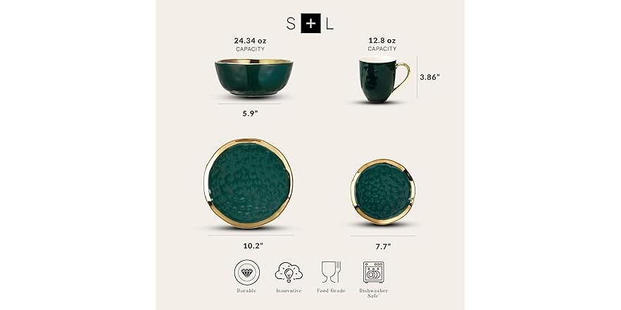 Stone Lain Florian 16 Piece Dinnerware Set Green (Open Box)