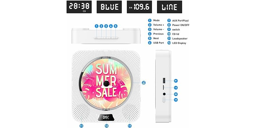 Portable Bluetooth/CD Player With Remote