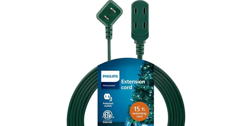 Philips 3-Outlet Flat Plug Extension Cord - 15Ft