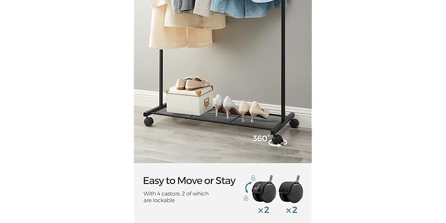 SONGMICS Clothes Rack with Wheels, Black + Chrome