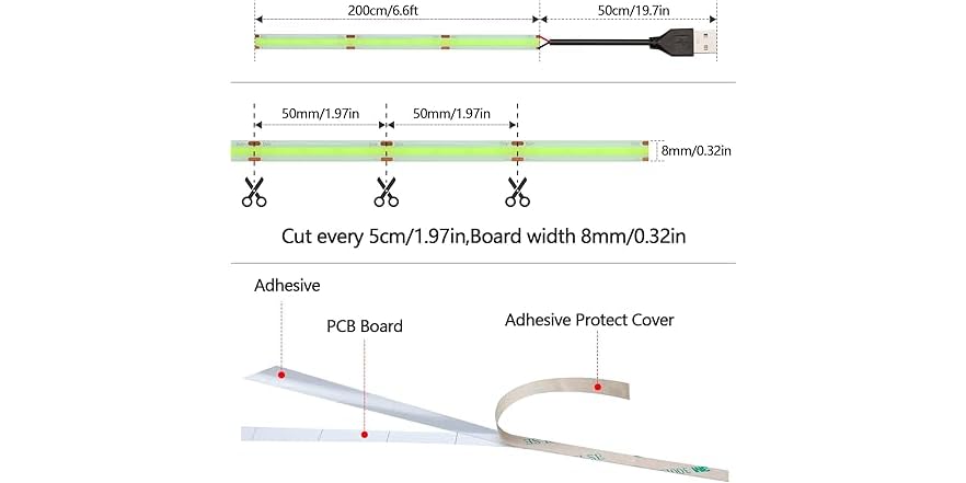 5V USB COB Green LED Strip Light 2 Pack