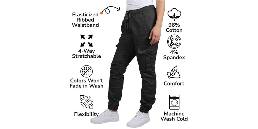 3Pk Asst Womens Stretch Cargo Joggers