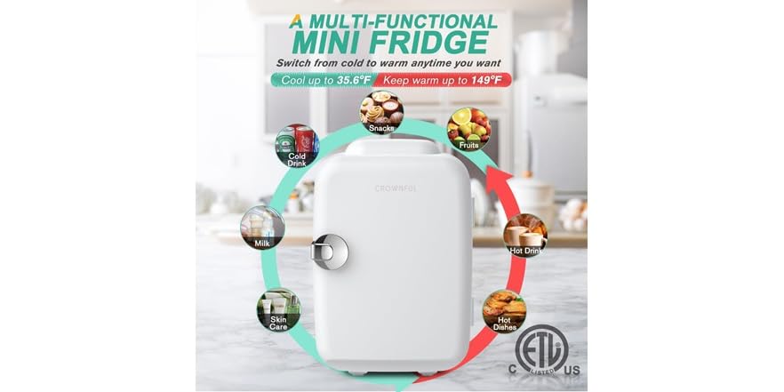 CROWNFUL 6 Can CROWNFUL Mini Fridge, 4L