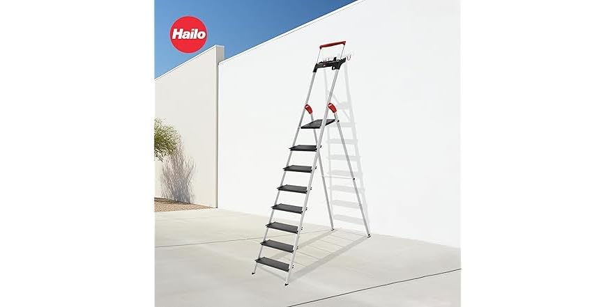 Hailo Folding L100 Step Ladder, Non-Slip, 8 Step