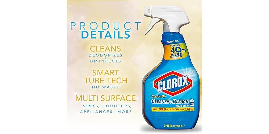 (2 Pack) Clean-Up Cleaner with Bleach, 32oz with 5 ct Cleaning Cloths