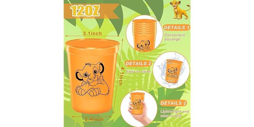 20 PC Lion King Plastic Party Cups