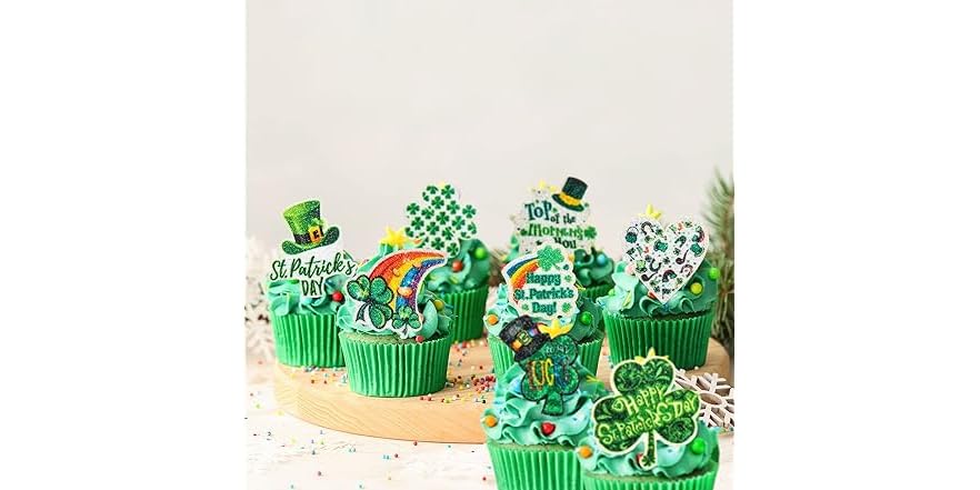 24 Pack Happy St Patrick's Day Cupcake Toppers Clover