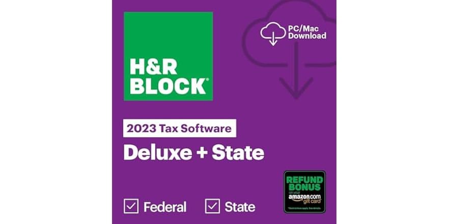 H&R Block Tax Software Deluxe Federal + State 2023