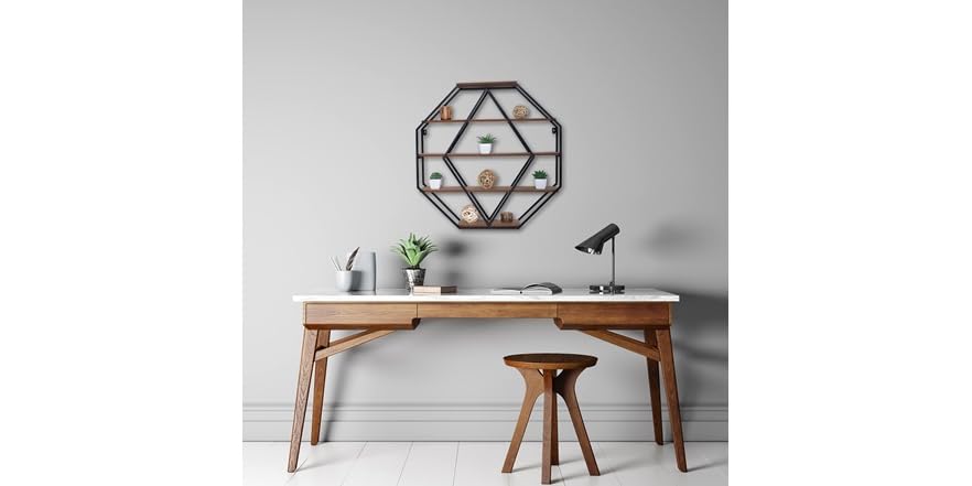 Octagonal Metal and Wood Floating Shelf