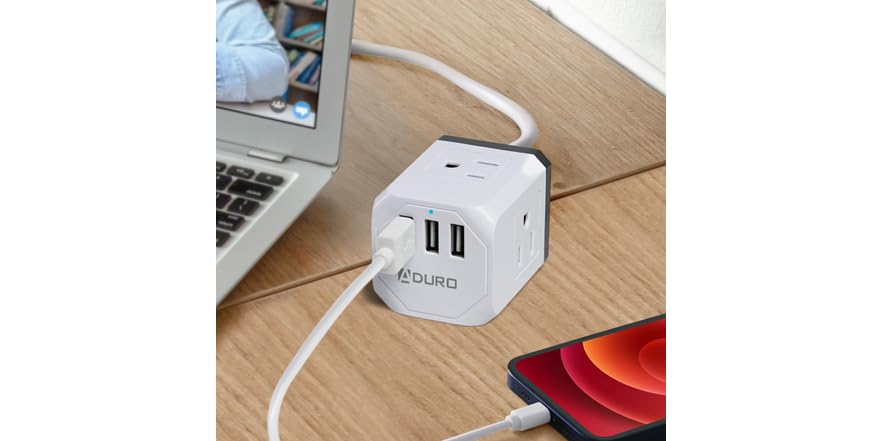 Aduro Square Power Strip - 3 AC Outlets & 3 USB Ports