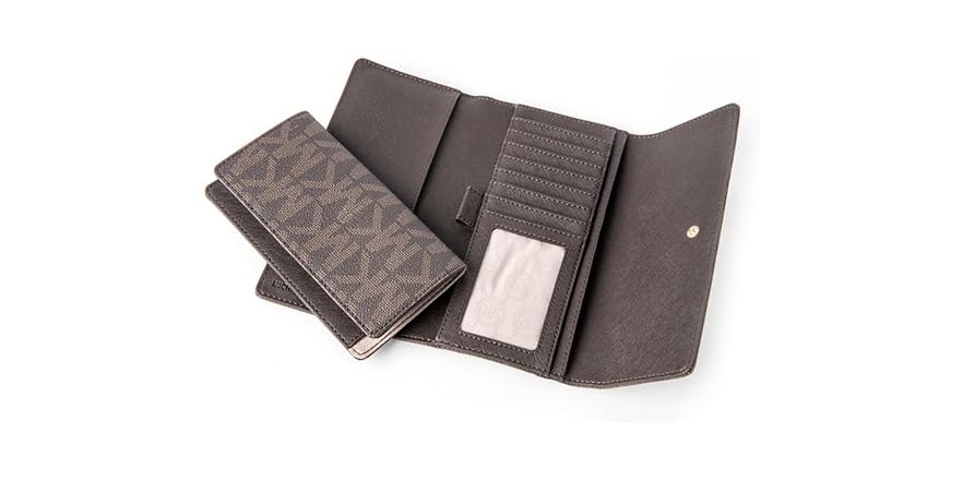 Michael Kors Jet Set Checkbook Wallet, Brown PVC