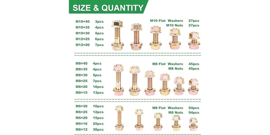 FOLIV 492PCS Flanged M6 M8 M10 Grade 8 Bolts and Nuts Kit