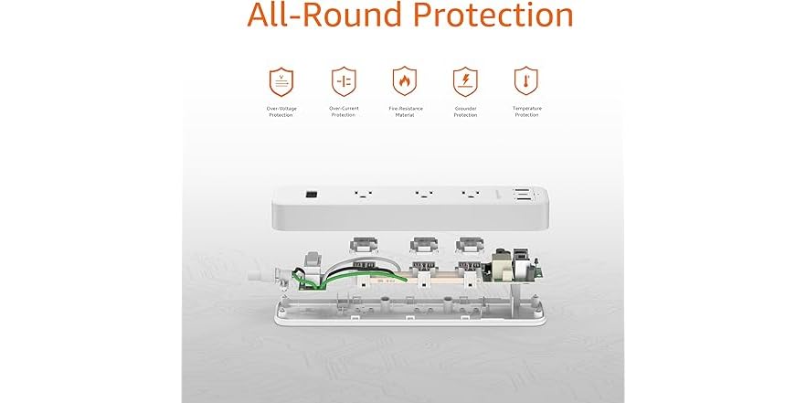 AmazonBasics 5FT 3 Outlet 3 USB Port Power Strip Extension Cord