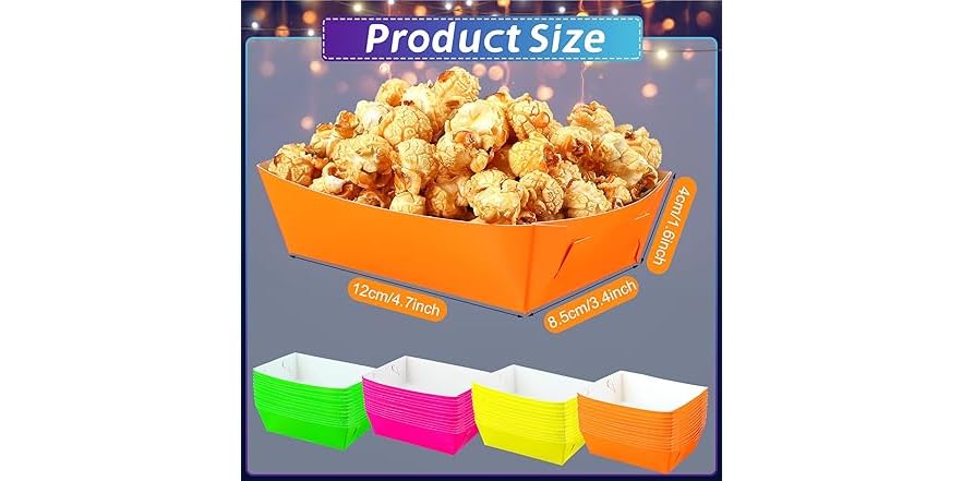 48 PC Neon Glow Party Paper Food Trays