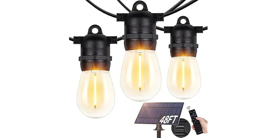 48FT S14 Solar String Lights Outdoor with Remote