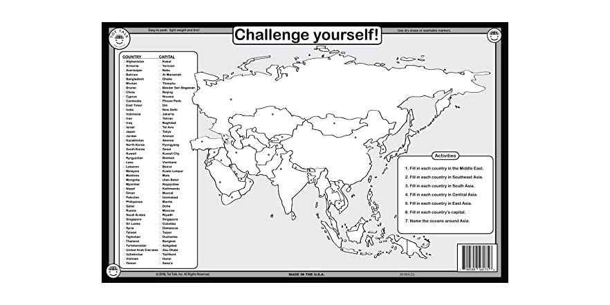 Tot Talk Asia Map Educational Placemat