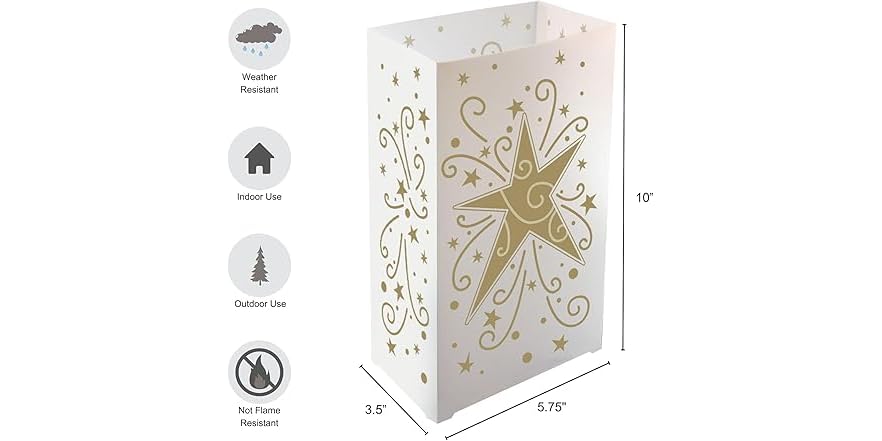 LumaBase Lanterns Plastic Luminarias, Star 10PK