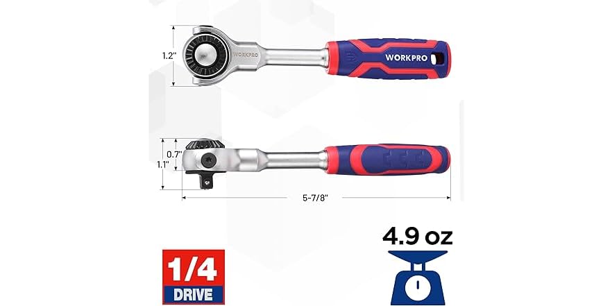 WORKPRO 1/4 Inch Drive Ratchet, 72-Tooth Swivel