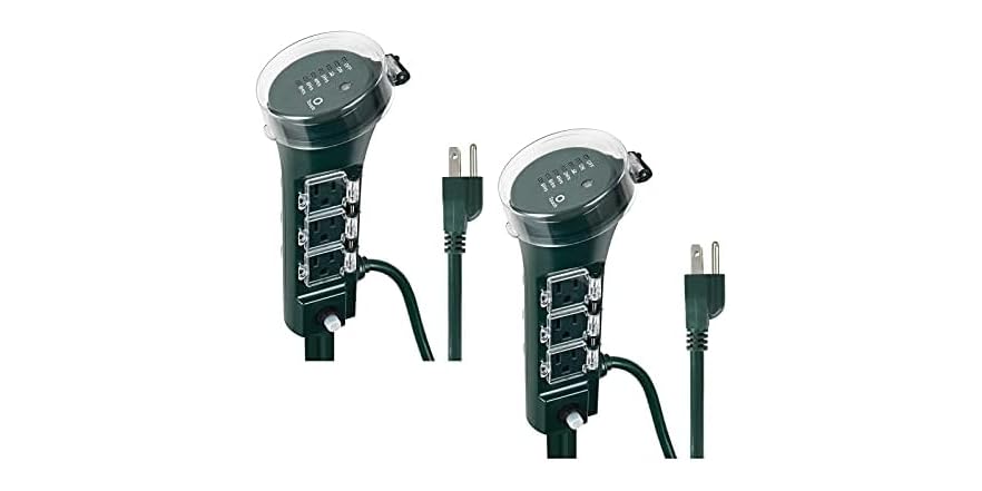 iPower Outdoor Light Timers Power Strip 2-Pack