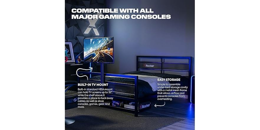 X Rocker Full Gaming Bed, Rotating TV Mount