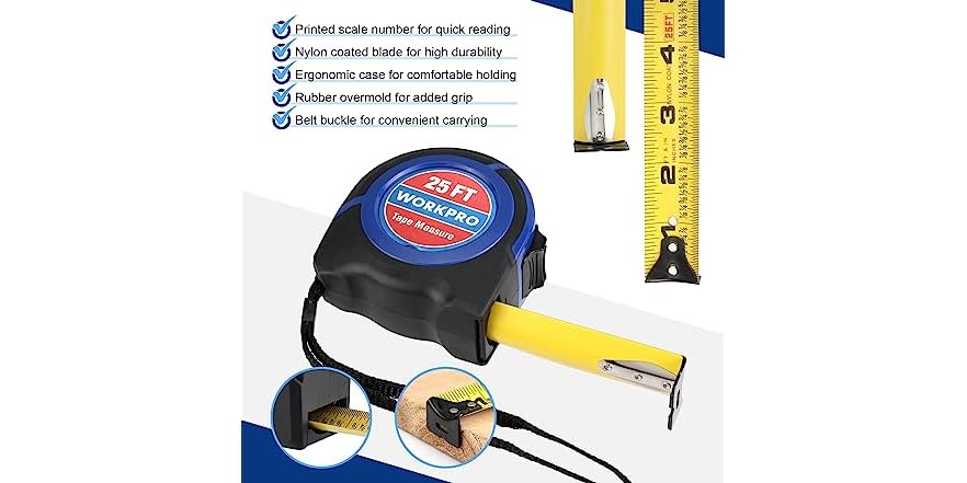 (2 Pack) WORKPRO Tape Measure 25 FT