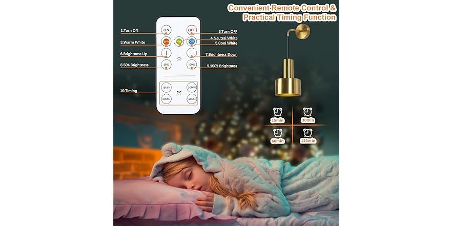 VerRon Wall Lights with Remote 2 Set Gold