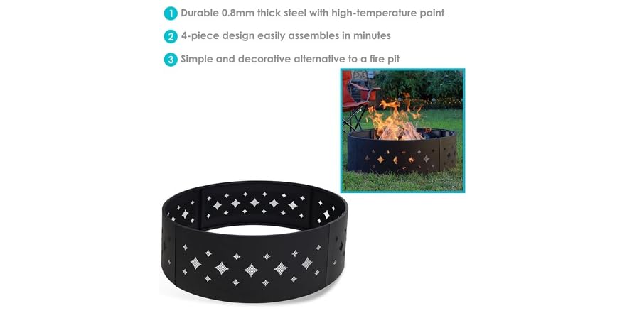 36" Diamond Cut-Out Steel Campfire Ring