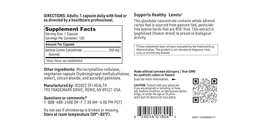 Klaire Labs Adrenal Cortex 250 Mg 120 Capsules