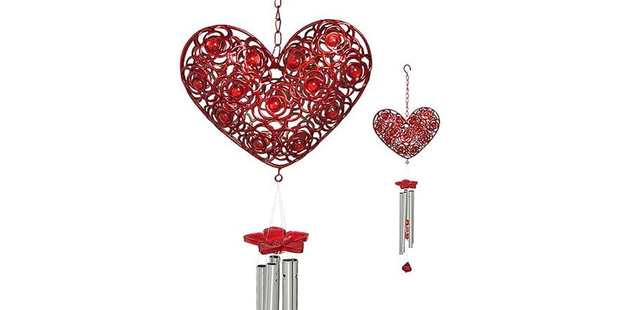 Filigree Heart Wind Chime - Red