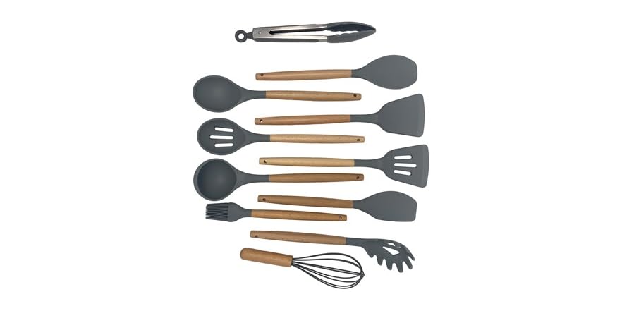 Premium 19-Piece Cooking Utensils Set with Cutting Board, Grey