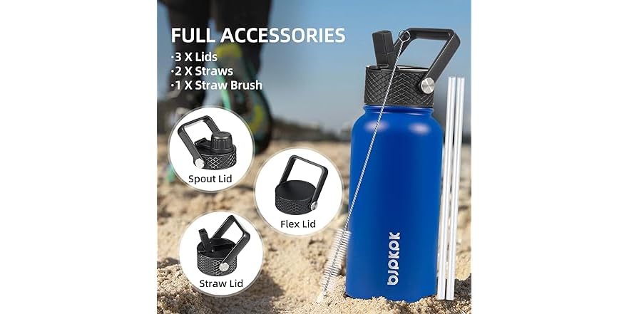 BJPKPK Insulated Water Bottle with Straw Lid