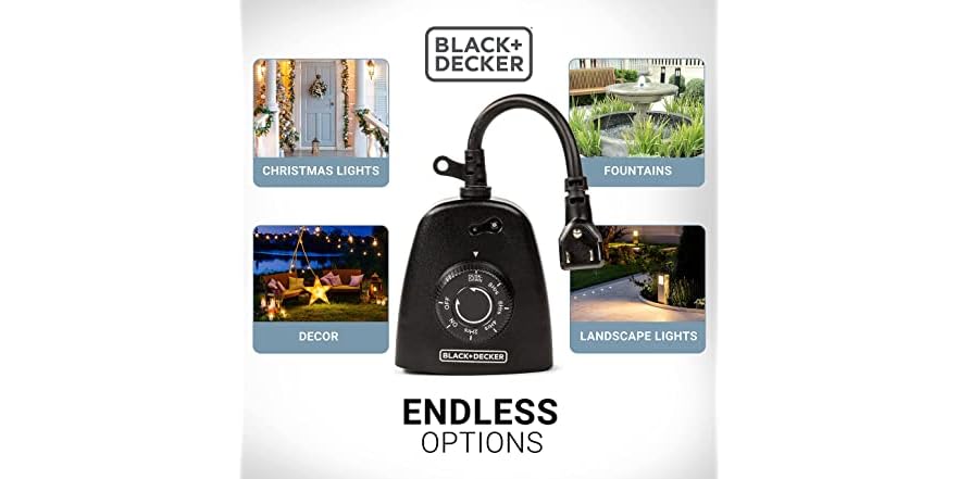 BLACK+DECKER Outdoor Timer w/3 Grounded Outlets
