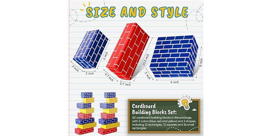 60 PC Cardboard Assorted Building Blocks