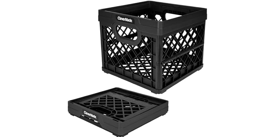 CleverMade Collapsible Milk Crate, Black, 1PK 25L