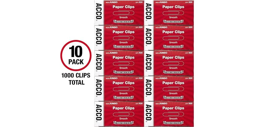 ACCO Paper Clips, Jumbo, 100 Clips/Box