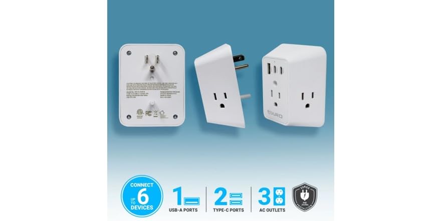 (2 Pack) Aduro Surge Trio Charging Station (3 AC Outlets/2 USB-C/1USB-A)
