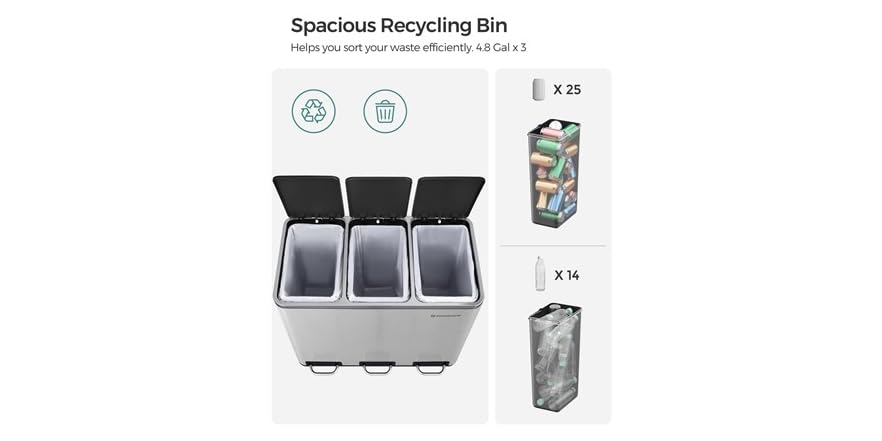 SONGMICS Triple Bin 4.8 Gallon Trash Can