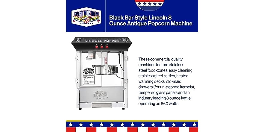 Great Northern Lincoln 8 Ounce Antique Popcorn Machine (Bar Style)