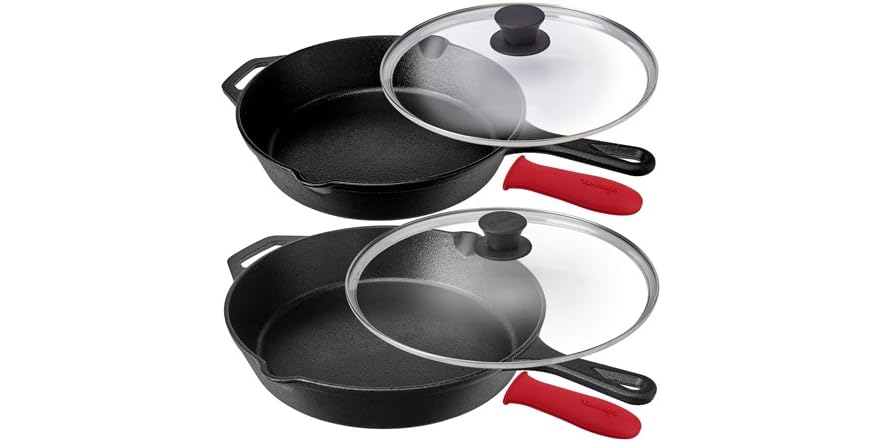 Cast Iron Skillet 2-Piece Set W/ Lids- 10" & 12"