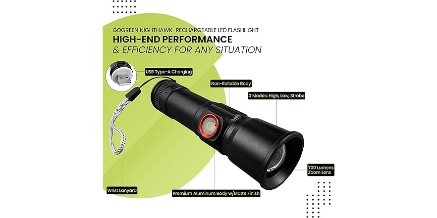 GoGreen Nighthawk LED Flashlight 700 Lumens