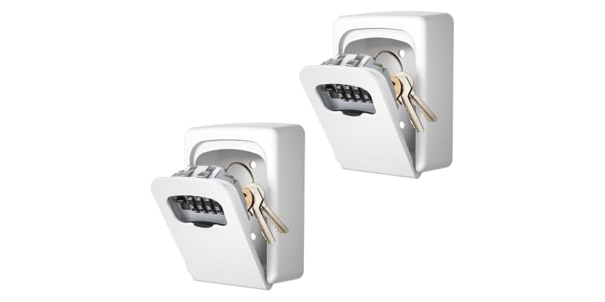 Key Lock Box Wall Mounted, White 2 Pack