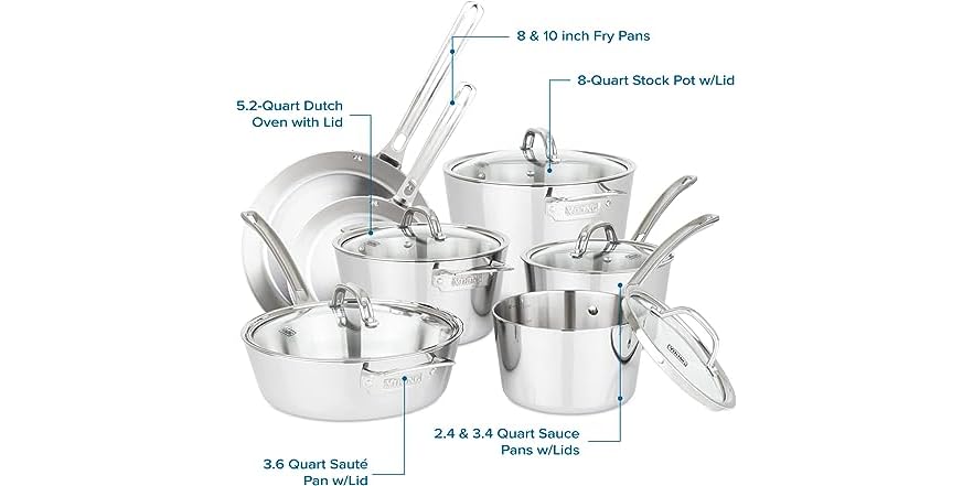 3-Ply Stainless Steel Cookware 12 Piece Set