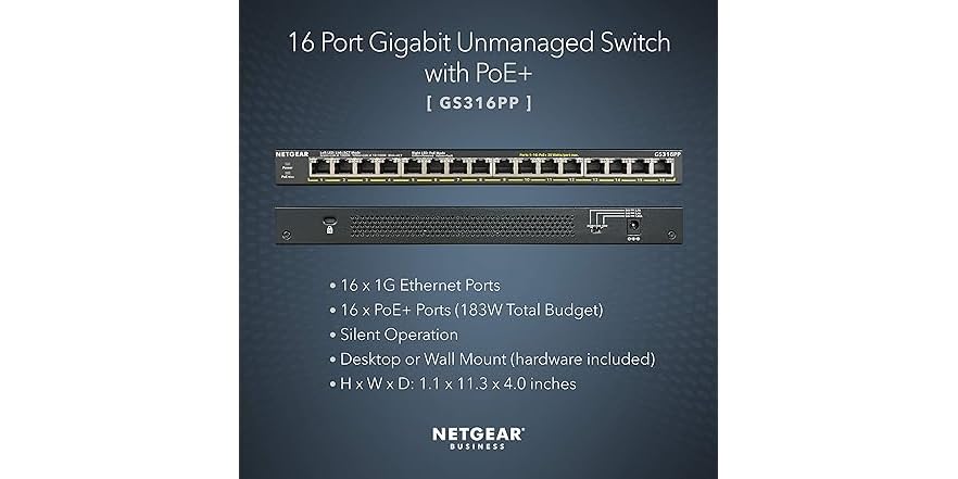 NETGEAR 16-Port Gigabit Ethernet Switch (GS316PP)