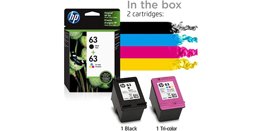 HP 63 | 2 Ink Cartridges | Black, Tri-color