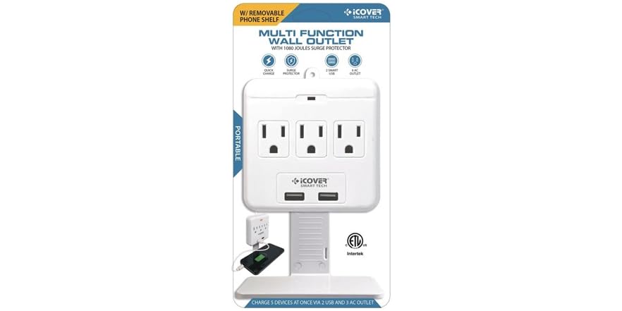 iCover 3-Outlet Surge Protector with 2 USB Ports