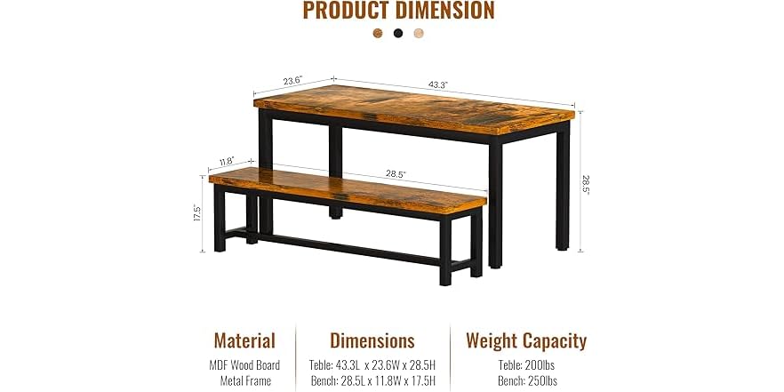 Dining Room Table Set with 2 Benches
