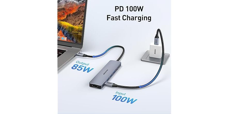 7 in 1 USB C Hub Multiport Adapter- Grey